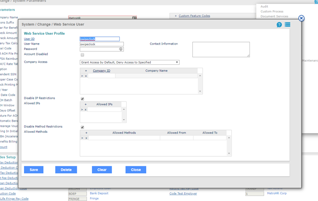 PrismHR Web Service User Setup
