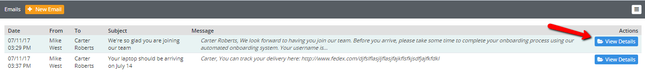 Hire Detail Page in ApplicantStack Onboard