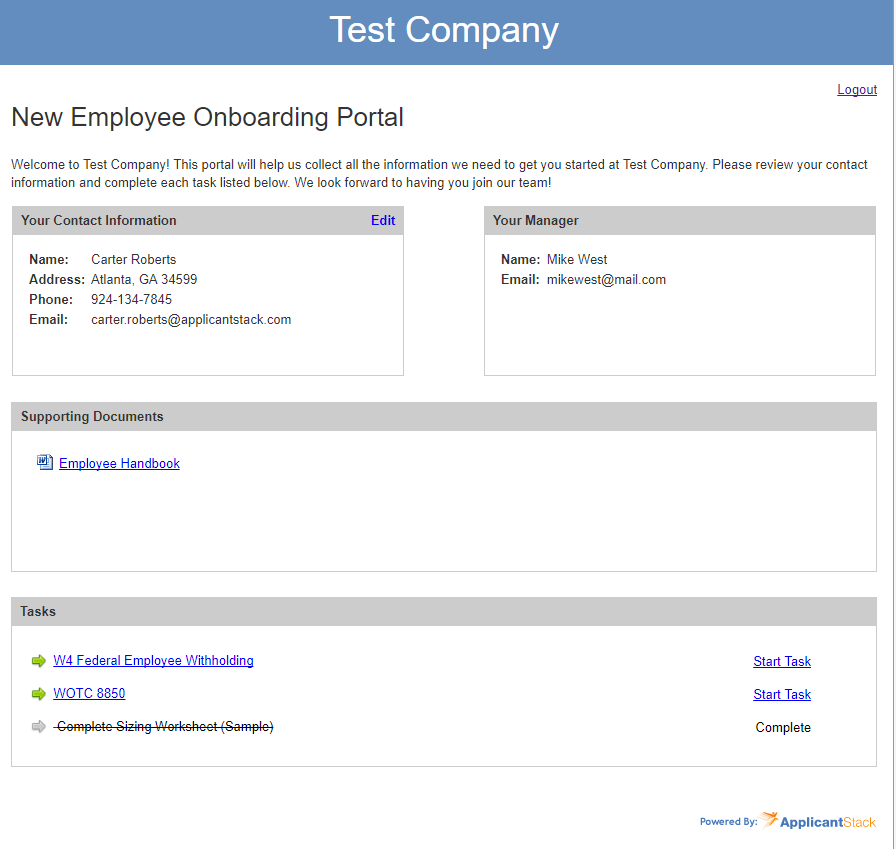 Hire Detail Page in ApplicantStack Onboard