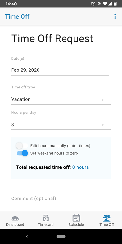 Request Time Off in TimeWorksPlus Employee