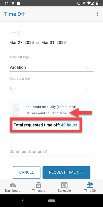 Request Time Off in TimeWorksPlus Employee