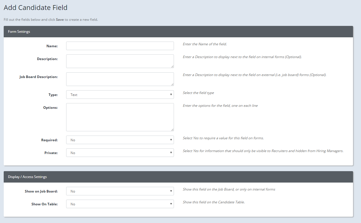 Configure - Candidate Fields