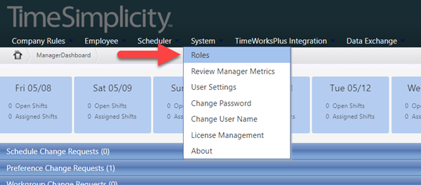 Predefined Manager Roles in TimeSimplicity