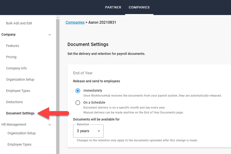Year-End Document Settings
