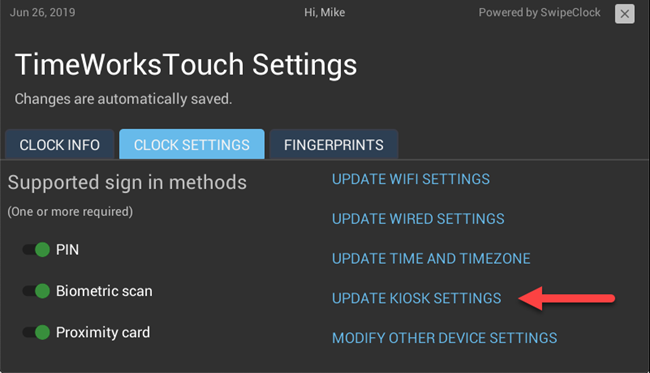 TimeWorksTouch Kiosk Mode