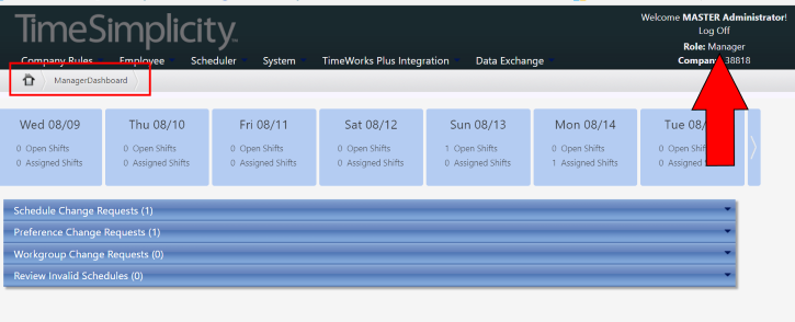 Manager Can't Access Scheduler in TimeSimplicity