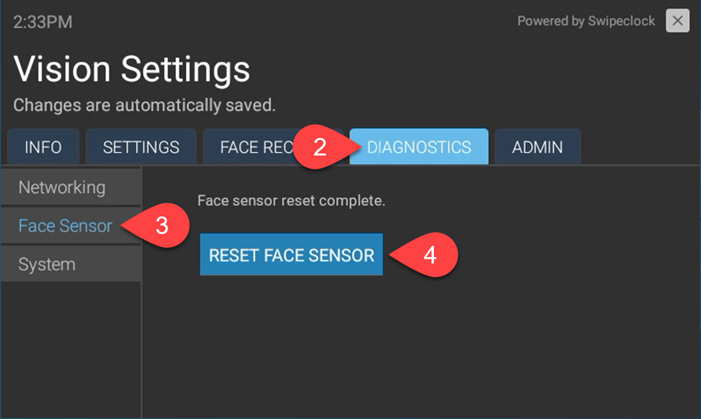 Reset Face Sensor on Vision